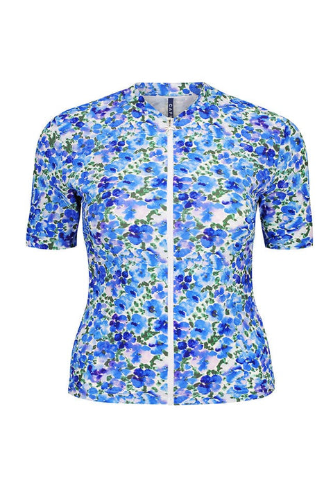 Pansy Plus Size Rashie | Blue Floral Rash Vest UPF 50+ | Curvy Swimwear ...