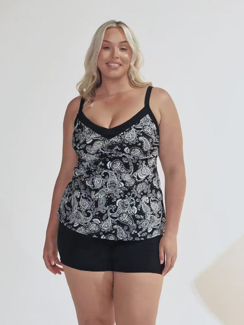 Mono Paisley Chlorine Resistant Underwire Tankini | DD-G Cups – Curvy ...